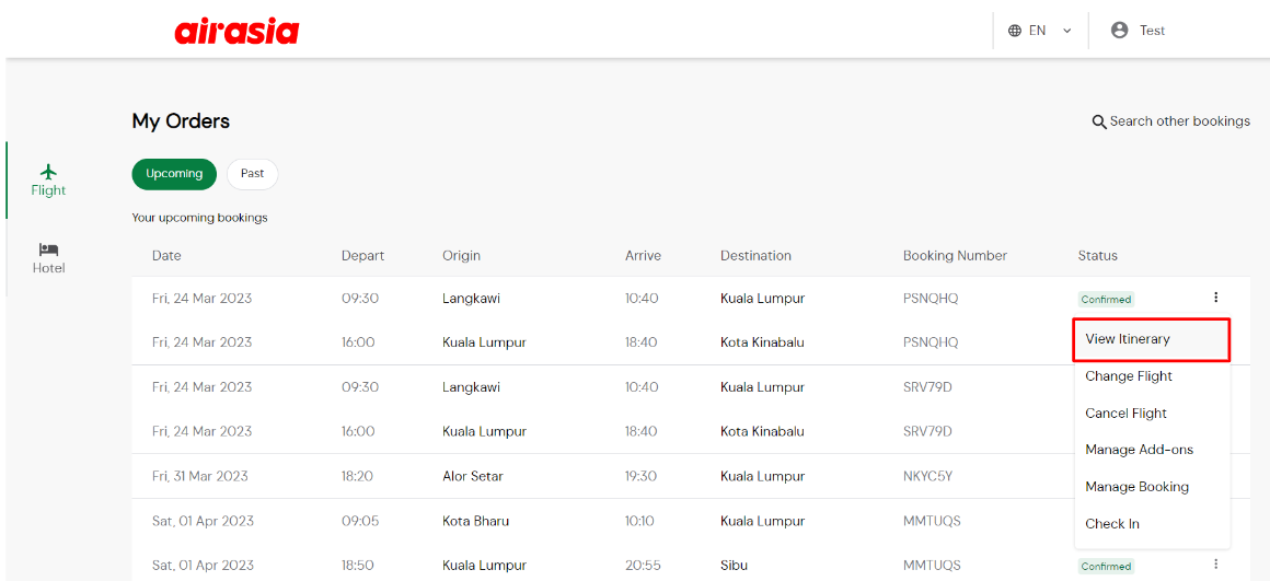 AirAsia Flights: How do I retrieve and view my Travel Itinerary?