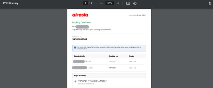 Any Airlines: Booking Confirmation & Itinerary
