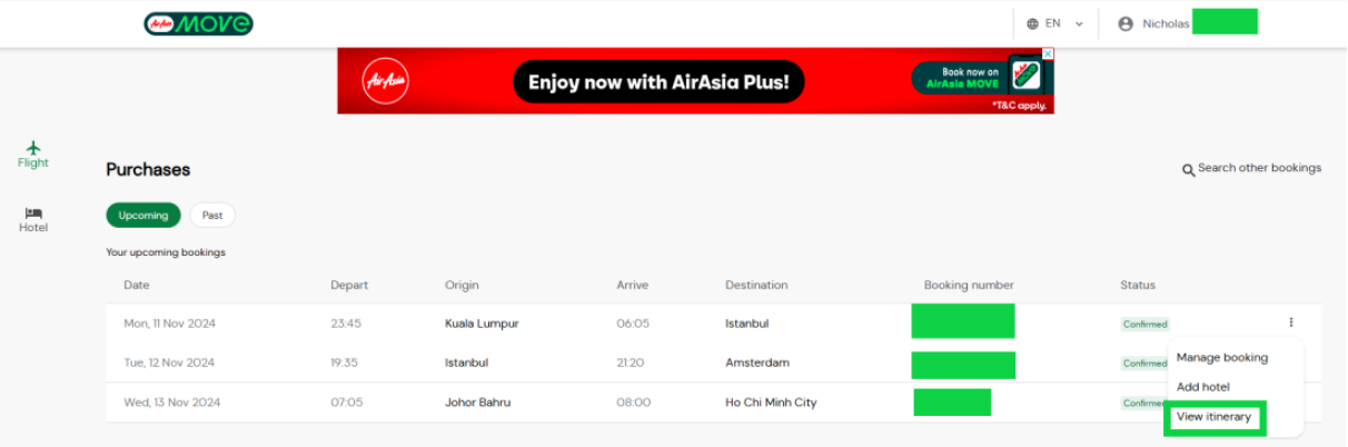 Any Airlines: Booking Confirmation & Itinerary