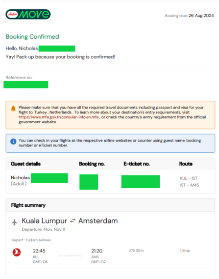 Any Airlines: Booking Confirmation & Itinerary