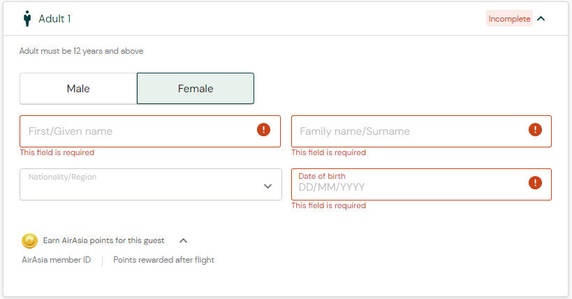AirAsia Flights: How should I fill up the guest name and contact ...